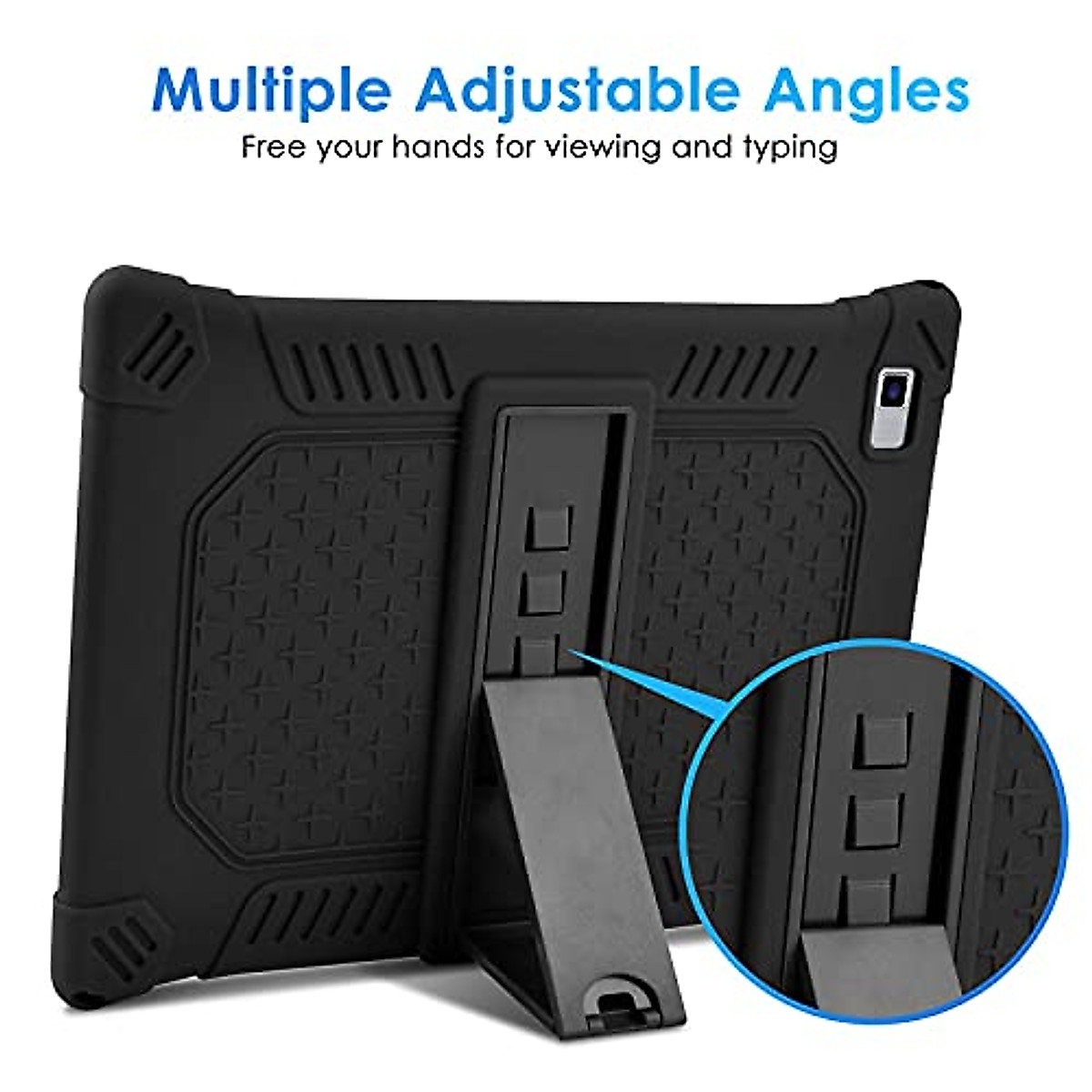 DETUOSI Silicone Case for Teclast M40 Plus/M40 with Stylus Pen & Shoulder Strap, Multi-Angle Case, Soft Lightweight Protective Cover for Teclast P20S/ P20HD/ 8Pritom Tronpad L10, Black