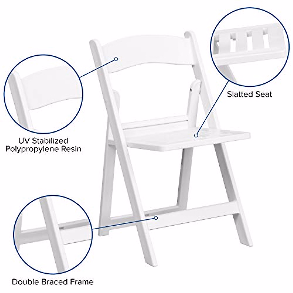 Flash Furniture HERCULES Series 1000 lb. Capacity White Resin Folding Chair with Slatted Seat