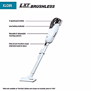 Makita XLC05ZWX4 Lithium-Ion Compact Brushless Cordless 3-Speed Vacuum Kit