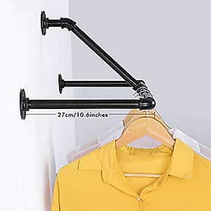 LIANTRAL Wall Mounted Clothes Rack, 32.68-Inch Industrial T-Bar Pipe Coat Hanger Clothing Rack Heavy Duty Garment Rack, Black