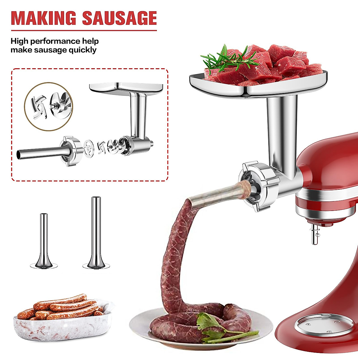 Meat and Food Grinder Attachments for KitchenAid Mixer with Cheese Grater Attachments, Metal Meat Grinder kitchenaid and Slicer Shredder Set for Kitchen aid Accessories and Attachments By KassunKoch
