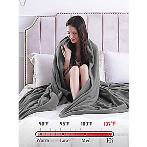 CURECURE Electric Heated Blanket 62'' x 84'' Electric Blanket for Whole Body Warming, ETL and FCC Certification Fast Heating with 4 Heating Levels & 10 Hours Auto-Off, Machine Washable, Grey