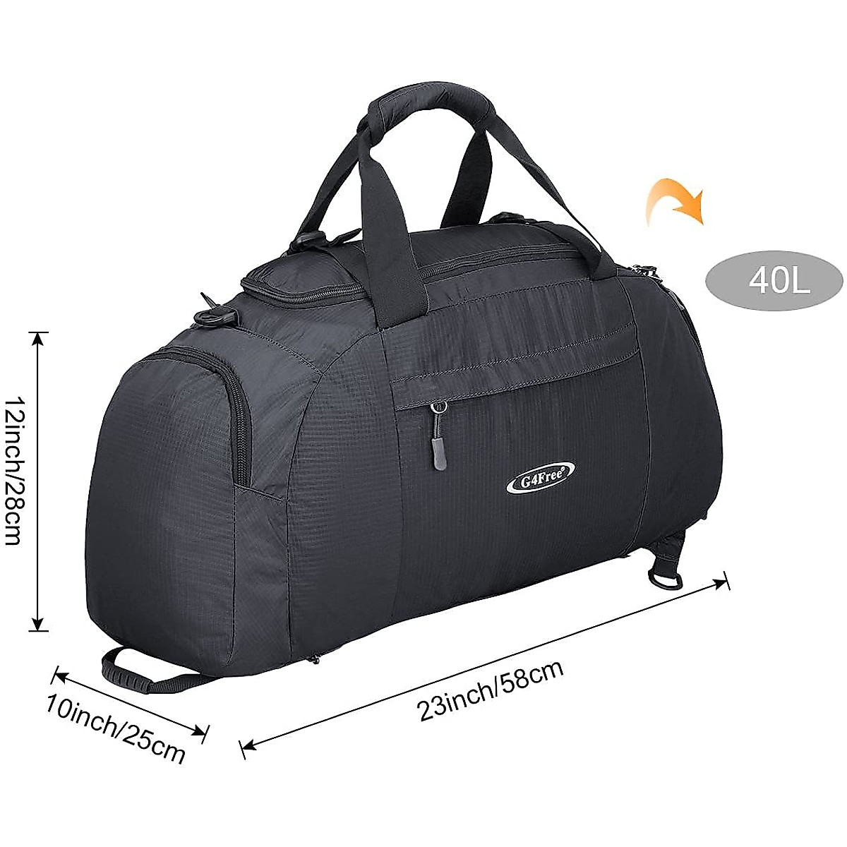 G4Free 40L 3-Way Duffle Backpack Gym Bag for Men Women Sports Duffel Bag with Shoe Compartment Travel Backpack Luggage (Upgraded Gray)