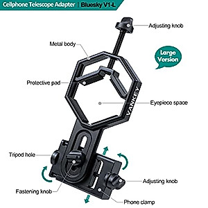 Vankey Big Cellphone Telescope Adapter Mount, Universal Smartphone Mount for Spotting Scope, Telescope, Microscope, Monocular, Binocular - Fits iPhone, Samsung, LG and More (Bluesky V1-L)