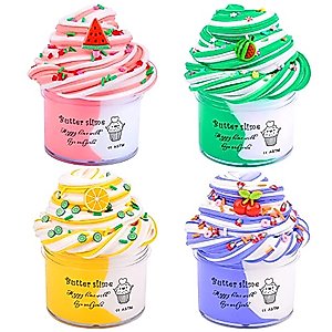 MKAKJWAW 4 Pack Butter Slime Kit, Dual Color Scented Non-Sticky Slime Pack for Kids, Ideal Gifts for Party Favors Goodie Bag Stuffers Fidget Toys…