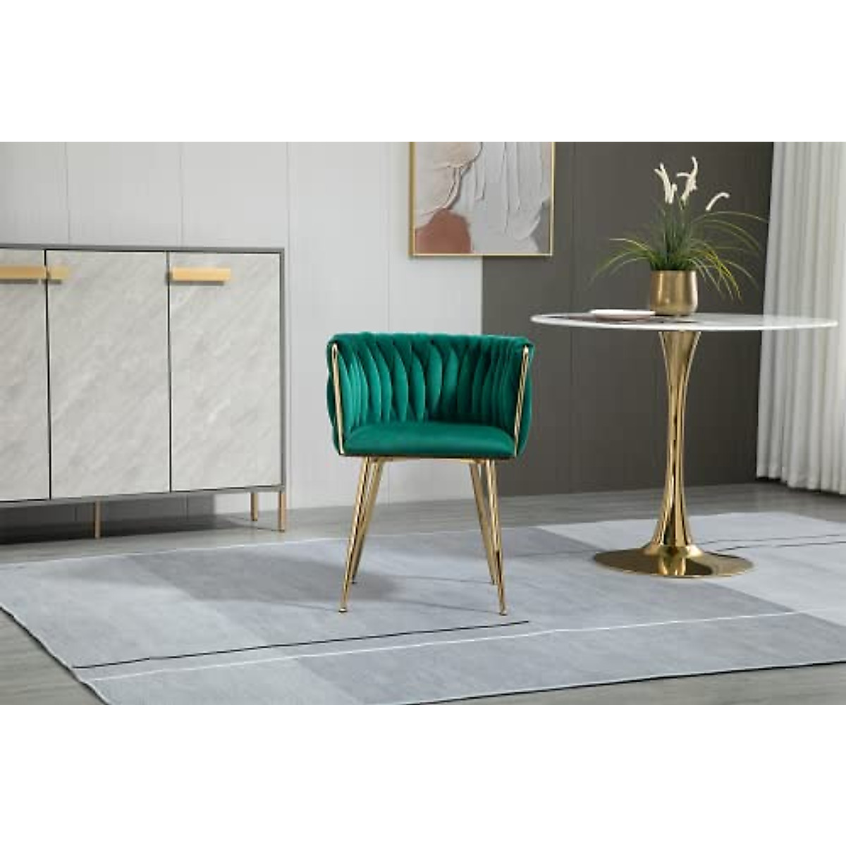 SZLIZCCC Modern Velvet Dining Chair, Curved Mid Back Support Living Room Chair, Woven Trim Gold Frame Trim Chaipholr, Ustered Club Chair， for Dining Room, Kitchen, Dressing (Emerald Set of 2)