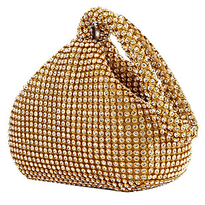 Women's Evening Bag Rhinestone Purse Handbags Triangle Style Chain Clutch Purse Bag Sparkly Party Prom Wedding Purse (Gold)