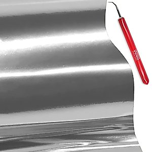 VViViD DECO65 Chrome Silver Gloss Craft Vinyl (7ft x 11.8") Roll with Comfort Grip Stainless Steel Weeding Tool - M0