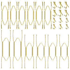 Hotop 12 Pcs Plate Hangers for The Wall 6, 8, 10 Inches Wall Invisible Heavy Duty Stainless Decorative Wire Plate Hangers Stainless with 12 Pcs Hooks with Nails for Indoor Decorative(Gold)