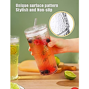 NiHome High Borosilicate Glass Tumbler Cup with Lid and Straw, 22oz Iced Coffee Glass Cups Drinking Glasses Boba Smoothie Tea Cup, Mason Jar Cup Wide Mouth Water Tumbler (2 Pack Glass Straws)