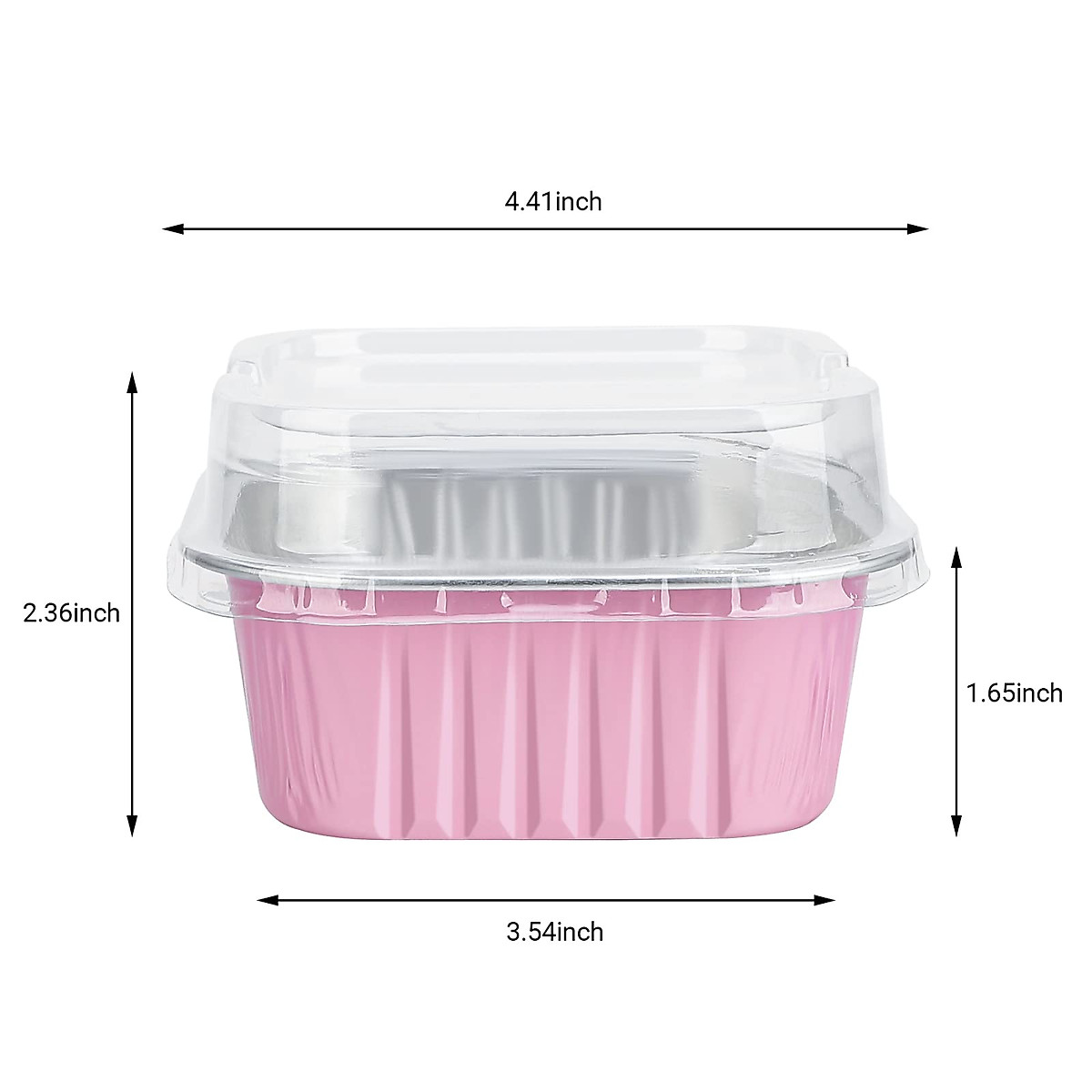 EUSOAR Cupcake Liner, 50pcs 10oz Pink Foil Mini Flan with Lids, Loaf Pans Aluminium Tins for Baking, Disposable Creme Brulee Cups Dessert Containers for Pie Souffle, Cake Holder for Party Serving