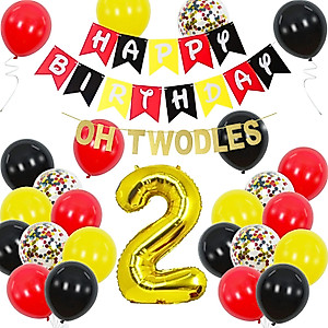Cartoon Mouse 2nd Birthday Party Supplies Oh Twodles Theme Party Decorations Includes birthday Banner,Latex Balloons for Boy Girls Kids Mouse Theme Birthday Decorations