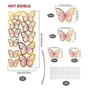 66 Pcs Butterfly Cupcake Toppers Birthday Party Decor,Pink Gold Cake Topper Picks Decor for Girls Women Wedding Birthday Party Baby Shower Party Wall Decoration