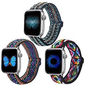 Dsytom 3 Pack Elastic Band Compatible with Apple Watch Bands 38mm 41mm 40mm 42mm 44mm 45mm, Adjustable Stretchy Nylon bands for iWatch Series Ultra 8/7/6/5/4/3/2/1 SE Strap for Women