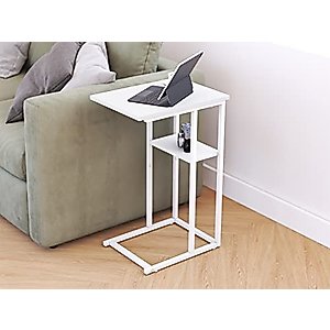 Yusong C Shaped End Table, Small Side Tables Slide Under Sofa Couch Bed, Small TV Tray Bedside Table for Small Spaces, Living Room, Bedroom, White