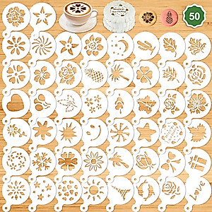 Konsait 50Pack Cake Stencil Templates Decoration, Reusable Cake Cookies Baking Painting Journal Mold Tools, Dessert, Coffee Decorating Molds Cappuccino Mousse Hot Chocolate for DIY Craft Decor