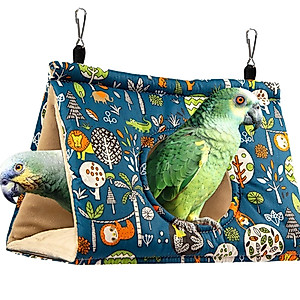Bird Nest Winter Warm House Hanging Hammock Velvet Shed Hut Cage Bird Plush Fluffy Hideaway Sleeping Bed Fuzzy for African Grey Cockatoo Parrot Parakeet Cockatiels Budgies Parakeets (Small, Blue)