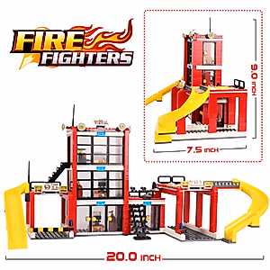 896 Pieces City Fire Station STEM Building Blocks Set, Fire Truck, Helicopter, Vehicle, Creative Fire Rescue Toy, Baseplates Storage Box, Roleplay Parent-Child Playset, Gift for Kids Boys Girls 6-12