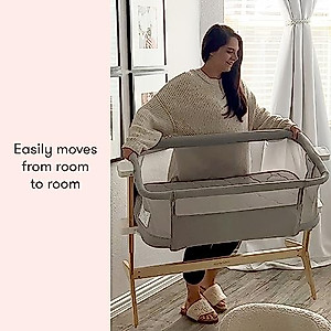 Newton Baby Bassinet & Bedside Sleeper with Mattress & Sheet - 100% Breathable & Washable, Removable Dual-Layer Cover | Solid Birch Frame Adjustable Height & Infant Access Opening | Bedside Bassinet