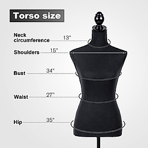 HCY Female Mannequins Torso Dress Form for Display Manikin Body Mannequin Stand 60In-67In Height Adjustable for Sewing Wooden Tripod Base, Foam Body（Black）, HY-H170-BLACK