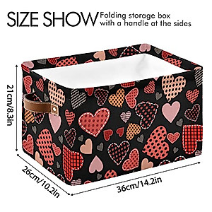 Valentines Day Love Heart Black Storage Basket Fabric Laundry Baskets Happy Valentine's Day Storage Boxes Organizer Bag for Baby Cloth Dog Toy Book Storage Cubes Shelf Closet Bins 16×12×8 Inches