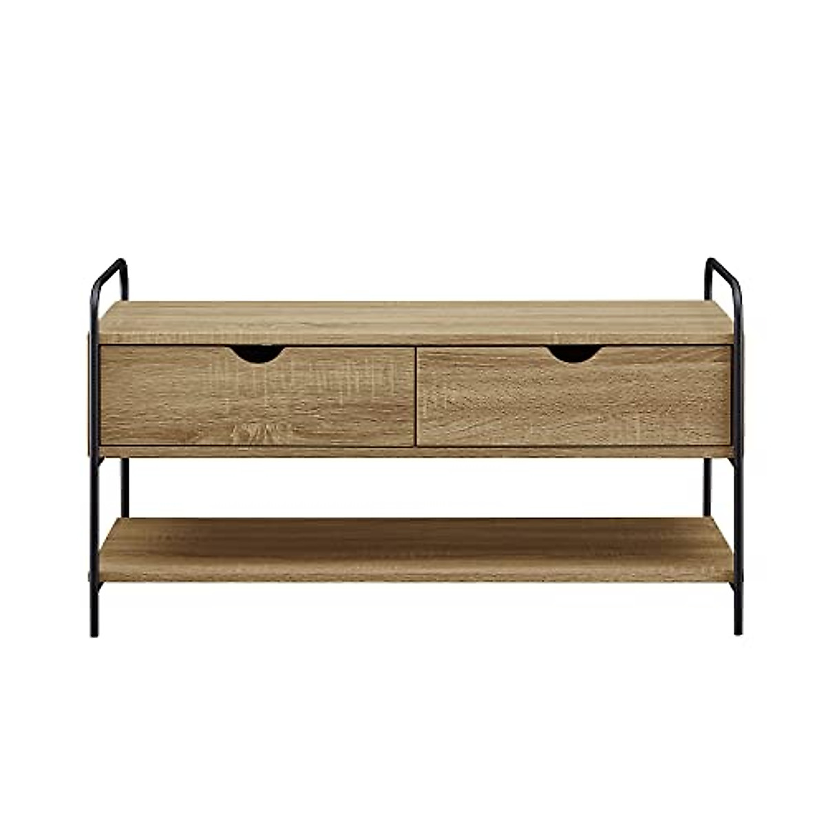 Walker Edison Brookline Urban Metal and Wood Entry Bench with Shoe Storage, 36 Inch, Driftwood