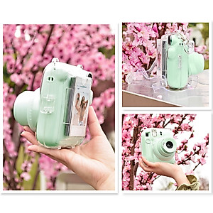 Rieibi Clear Case Compatible with Fuji Instax Mini 12, Polaroid Hard Carrying Case Bag for Fujifilm Instax Mini 12 Instant Camera, PC Cover with Photo Storage Pocket & Shoulder Strap