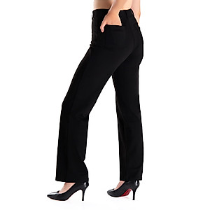 Yogipace,Belt Loops,Women's High Waisted Stretchy Straight Leg Relaxed Fit Yoga Dress Pants,31",Black,Size XL