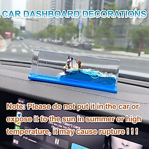 LAUPVXA Unsinkable Boat Pirate Ship, Housand Sunny Fluid Drift Bottle, Ship in a Bottle Cruise Ship Model Toy, Suitable, for Car Decor, Home Showcase Desktop Ornaments-Rectangle+Light base