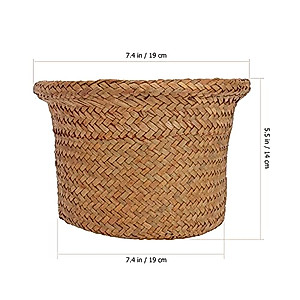 NUOBESTY Rattan Trash Can Woven Hyacinth Storage Basket Rubbish Paper Bins Straw Woven Wastebasket Willow Woven Flower Pots Sundries Container Basket for Bedroom Kitchen M