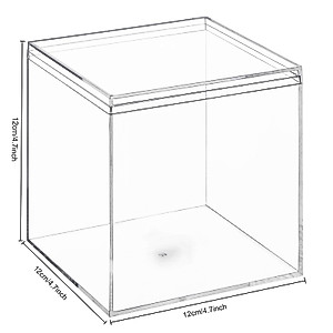 Clear Acrylic Boxes for Storage, Yeeco Acrylic Storage Cube Containers with Lids, Square Boxes in 4.7”×4.7”×4.7” Inches for Candy, Cotton Ball, Beads, Tiny Arts, Watches, Earring, Cosmetics, 4 Pack