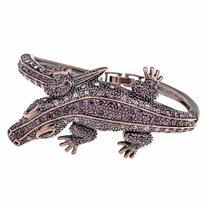 Alilang Copper Tone Amethyst Colored Rhinestones Alligator Crocodile Bangle Bracelet