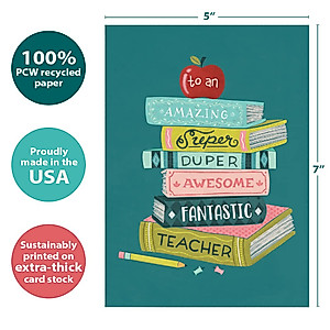 Tree-Free Greetings Teacher Appreciation Cards - Artful Designs - 1 Card + Matching Envelopes - Made in USA - 100% Recycled Paper - 5"x7" - Lighthearted, For Teacher, Awesome Fantastic Teacher (GO64426)