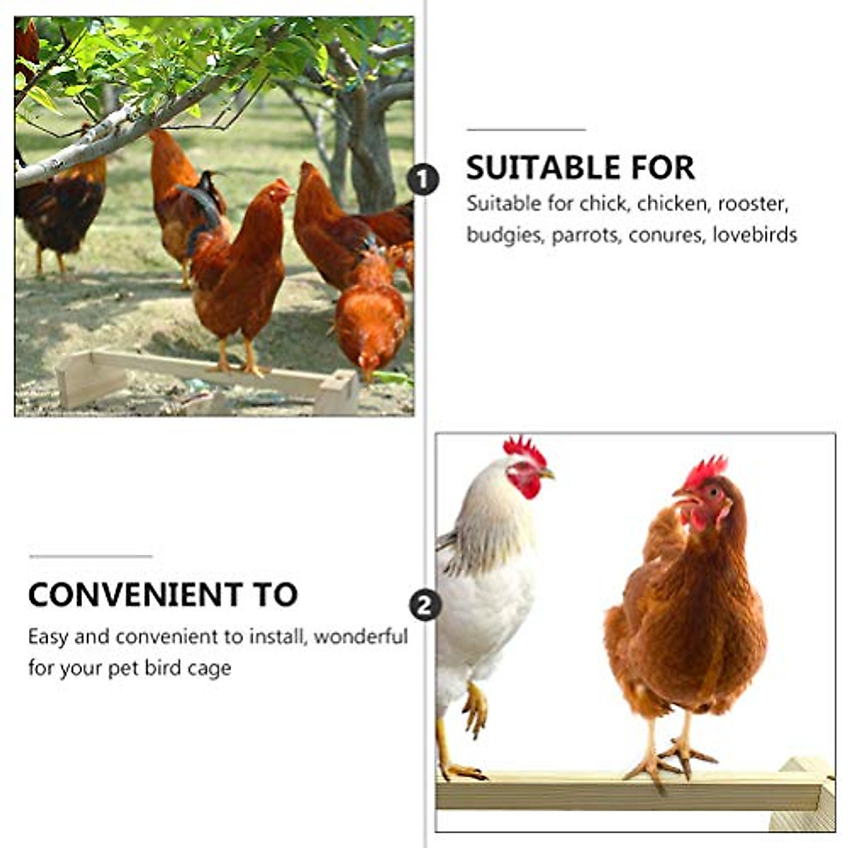 POPETPOP 2pcs Chicken Perch Wooden Roosting Bar for Coop and Brooder Bird Perch for Large Bird Baby Chicks Pollos Gallinas Polluelos Parrots