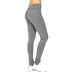MOPAS Womens Yoga Pants with Fold Over Solid Waistband Grey Medium