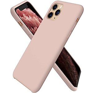 ORNARTO Compatible with iPhone 11 Pro Liquid Silicone Case 5.8 inch, Slim Liquid Silicone Case with Open Bottom Style Soft Gel Rubber Cover - Sand Pink