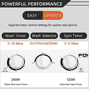 Portable Washing Machine 17 lbs Mini Compact Twin Tub Washing Machine with Soaking Function & Semi-Automatic, Inlet and Drain Hose for Apartment Dorm Rooms and Home Laundry Washer (White&Gray)