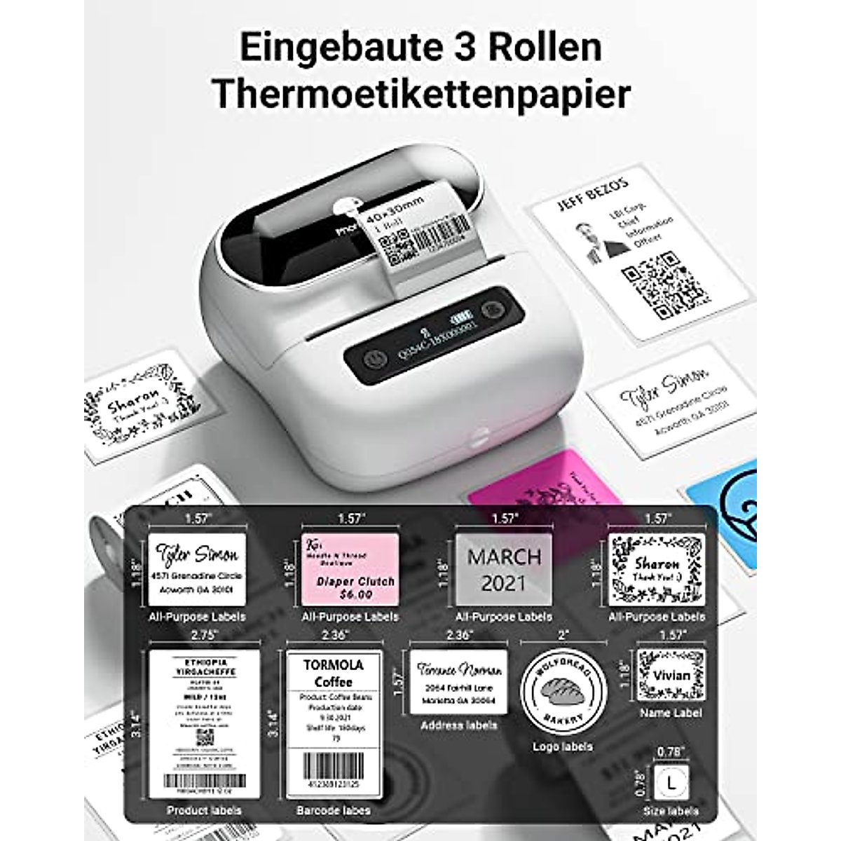 Phomemo Label Maker, Bluetooth Label Printer for Barcode, Address, Home, Mailing, Small Business, Clothing, Portable Label Maker Easy to Use with 3 Rolls Label & Bag