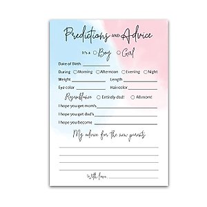 GENDER REVEAL Prediction and Advice Cards - Pack of 25 - Minimalist Blue or Pink Baby Shower Games, New Parents, Mom & Dad to be, Mommy & Daddy Message, Coed Shower Activity Keepsake Book G752-PDAV