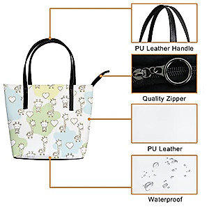 Fashionable women's handbag tote bag, Cute Giraffeprinted shoulder bag is light and durable
