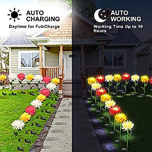 12 Pcs Solar Flower Lights Waterproof Garden Outdoor Chrysanthemum Lights Led Decorative Flowers Stake Light for Home Backyard Pathway Patio Yard Walkway Porch Fences Decorations, Yellow Red White