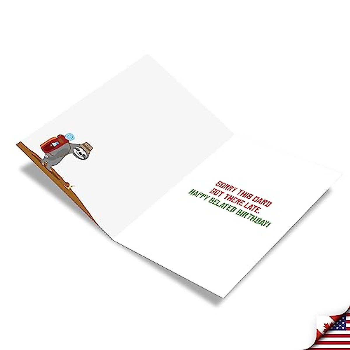 NobleWorks - 1 Cute Birthday Card with Envelope - Funny Wild Animals and Pets, Birthday Greeting - Sloth Hiking C7234BEG