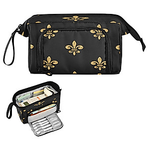 DEHOZO Portable Pencil Case Pen Bag with Zipper, Mardi Gras Fleur De Lis Large Pencil Pouch Pen Case Stationery Bag for Office School Student, Multifunctional Pen Box for Girl Boy Men Women