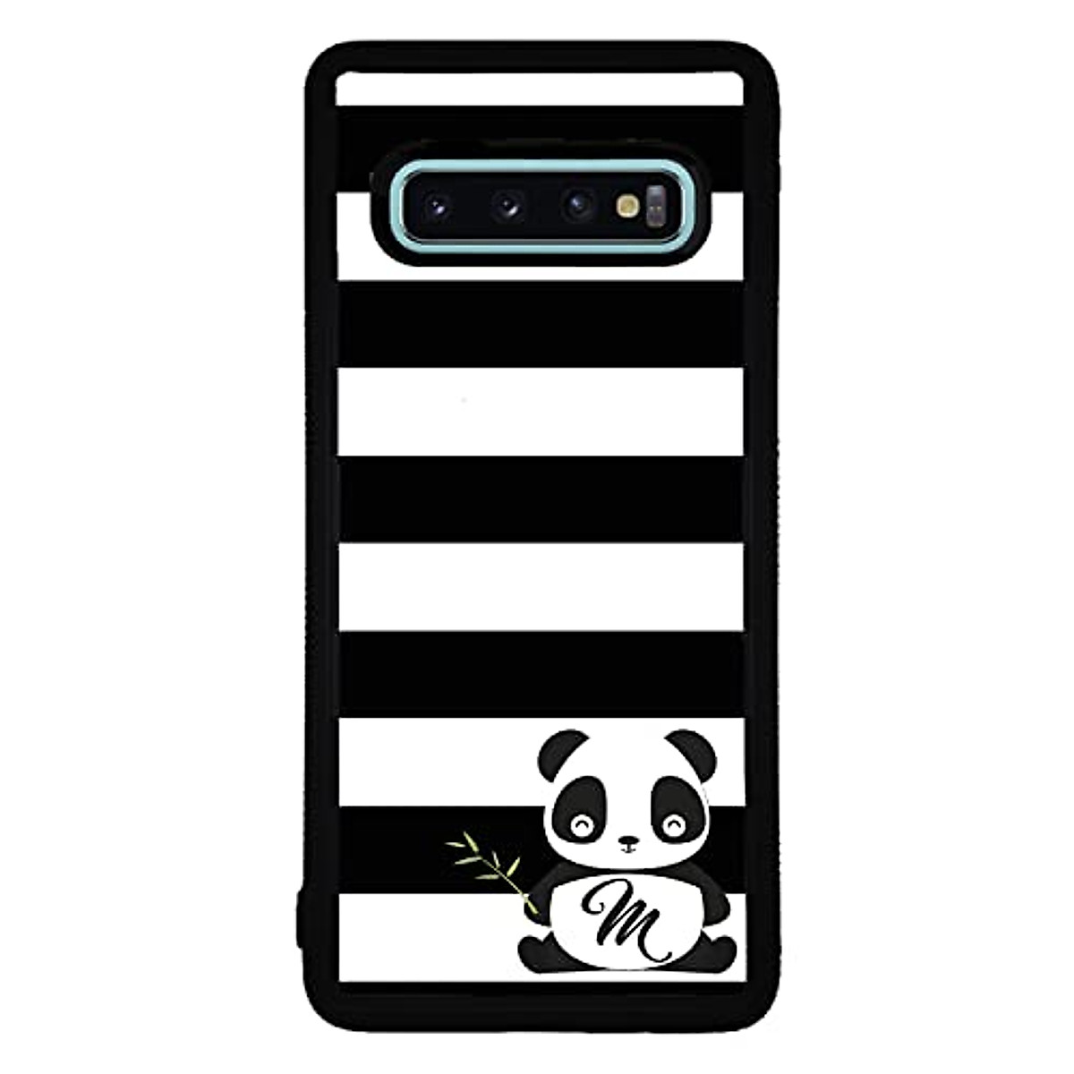 Panda Bear Personalized Initial Black Rubber Phone Case Compatible With Samsung Galaxy S23 S23+ Ultra S22 S22+ S21 S21FE S21+ S20FE S20+ S20 Note 20 S10 S10+ S10e