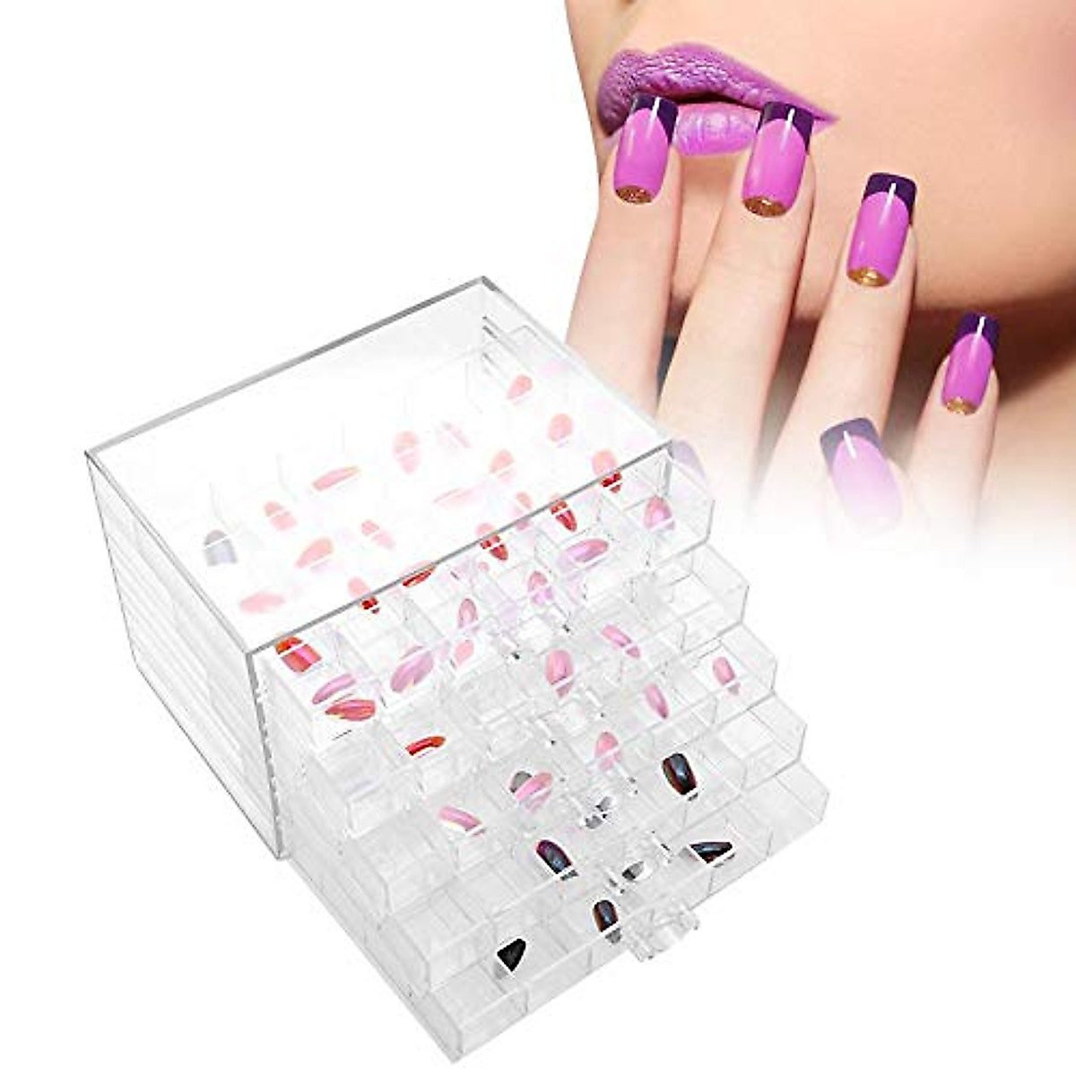 Nail Tip Storage,Nail Decoration Storage Box,120 Grids Sequence Organize Box Transparent Empty Nail Tips Organizer Holder Container Nail Display Jewelry Case