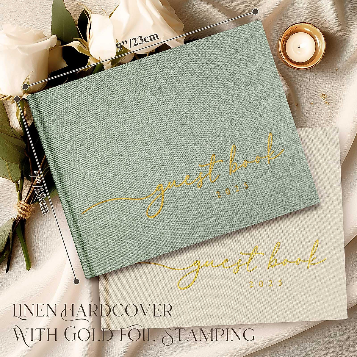 Lanpn Wedding Guest Book 2025 - Linen Hardcover Polaroid Guestbook Wedding Reception with 108 Blank Pages for Sign in and Photos - Guest Book for Wedding Bridal Shower Baby Shower Party (Sage Green)