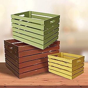 Wald Imports - Set of 3 Red, Green & Gold Wooden Crates for Storage - Decorative Wooden Crate Set for Home Decoration & Display - Vintage Storage for Household Goods
