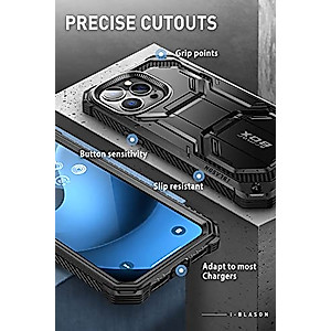 i-Blason Armorbox Designed for iPhone 14 Pro Case 6.1 inch (2022 Release) with Kickstand & Belt Clip Holster, Full Body Protective Bumper Case with Built-in Screen Protector (Black)