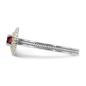 Solid 925 Sterling Silver and 14k Yellow Gold Stackable 925 Sterling Silver Garnet January Red Gemstone Ring Eternity Band Size 7