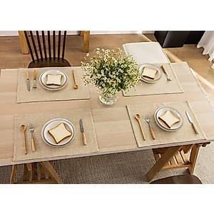 Kevin Textile Burlap Linen Placemats Set of 4 Heat Resistant Dining Table Place Mats Washable Kitchen Table Mats, 13 x19 inches, Cream Beige